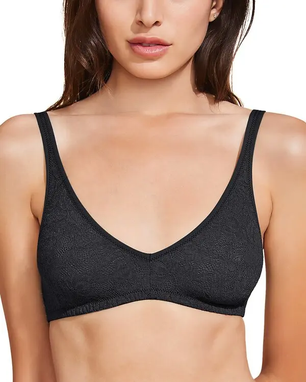 Eberjey Soft Stretch Recycled Lace Plunge Bralette - Black