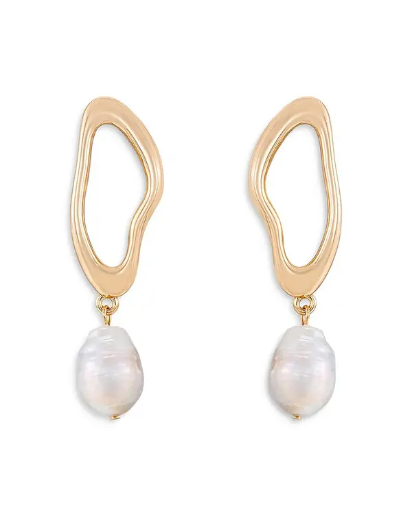 Ettika Oval Baroque Pearl Drop Earrings - White/gold