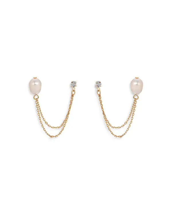 Ettika Pearl And Crystal Draped Chain Earrings - White/gold