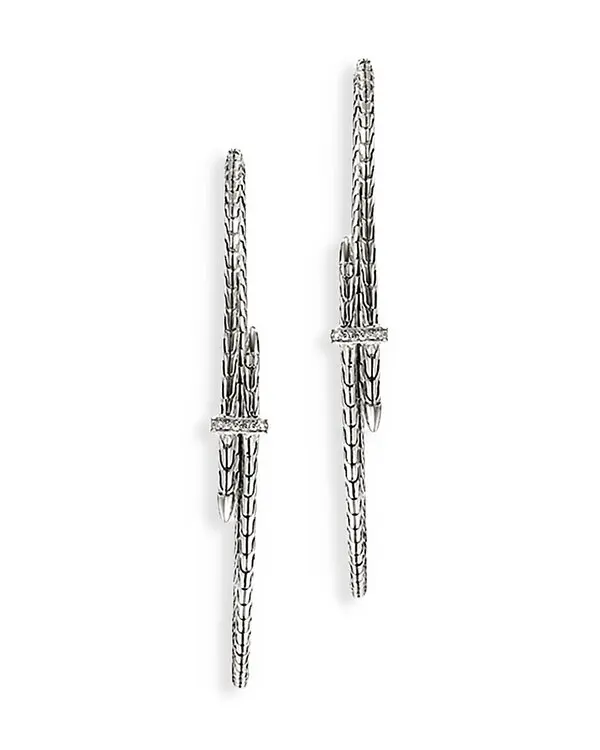 John Hardy Sterling Diamond Spear Bypass Hoop Earrings - Silver