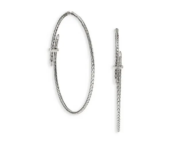 John Hardy Sterling Diamond Spear Bypass Hoop Earrings