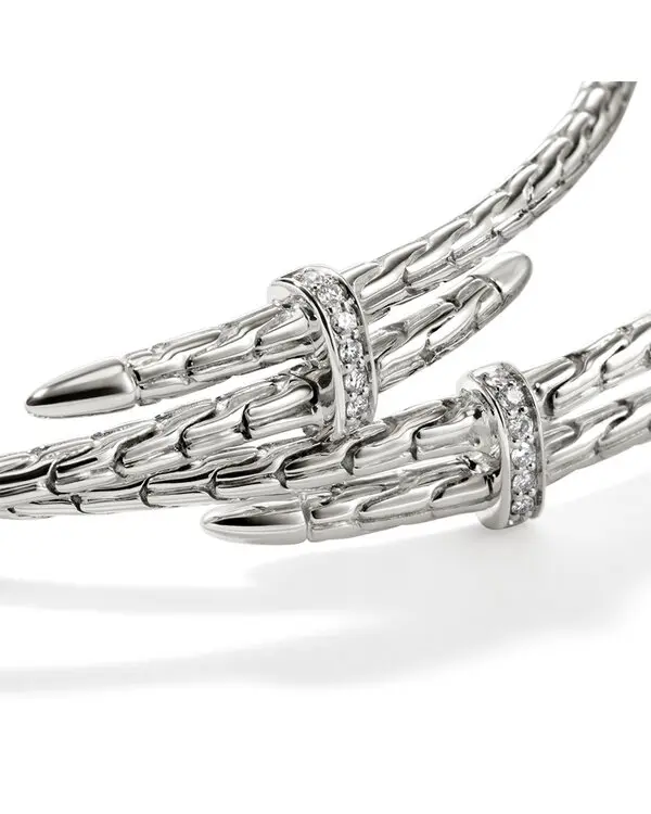 John Hardy Sterling Diamond Spear Bypass Hoop Earrings