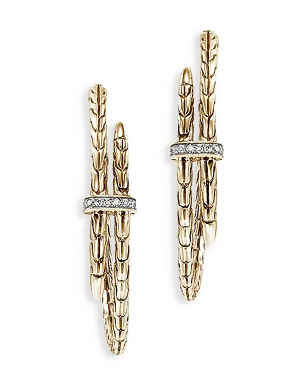 John Hardy 14k Yellow Spear Diamond Coil Hoop Earrings - Gold