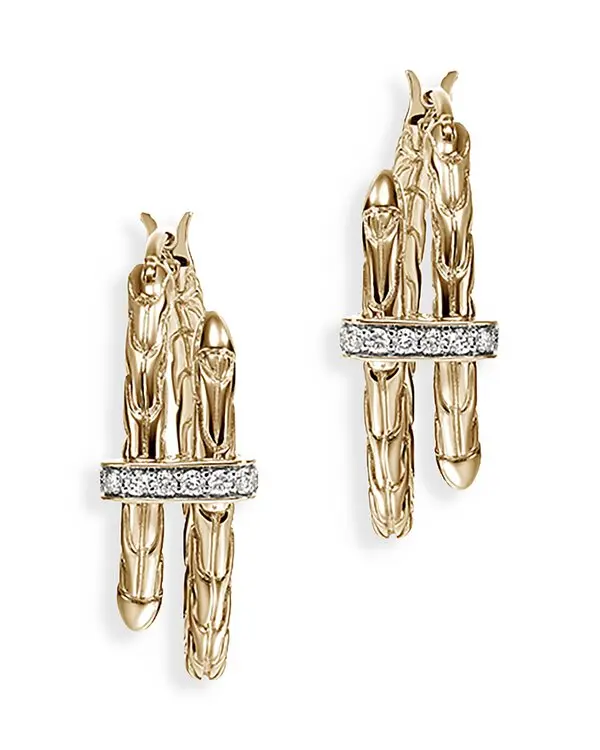 John Hardy 14k Yellow Diamond Spear Coil Hoop Earrings - Gold