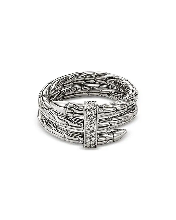 John Hardy Sterling Spear Coil Ring With Diamonds - Silver