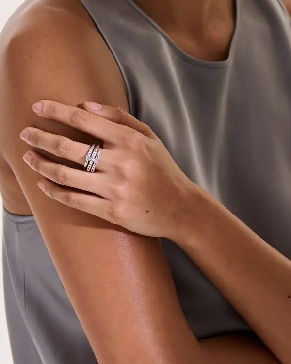John Hardy Sterling Spear Coil Ring With Diamonds - Silver