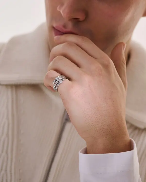 John Hardy Sterling Spear Coil Ring With Diamonds - Silver