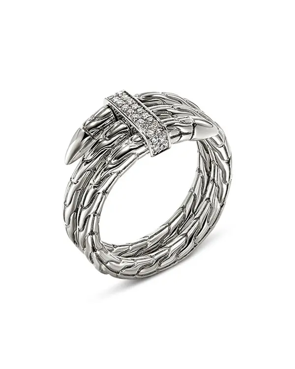 John Hardy Sterling Spear Coil Ring With Diamonds - Silver