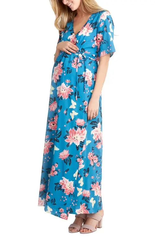 NOM MATERNITY Landon Maxi Wrap Maternity/nursing Dress
