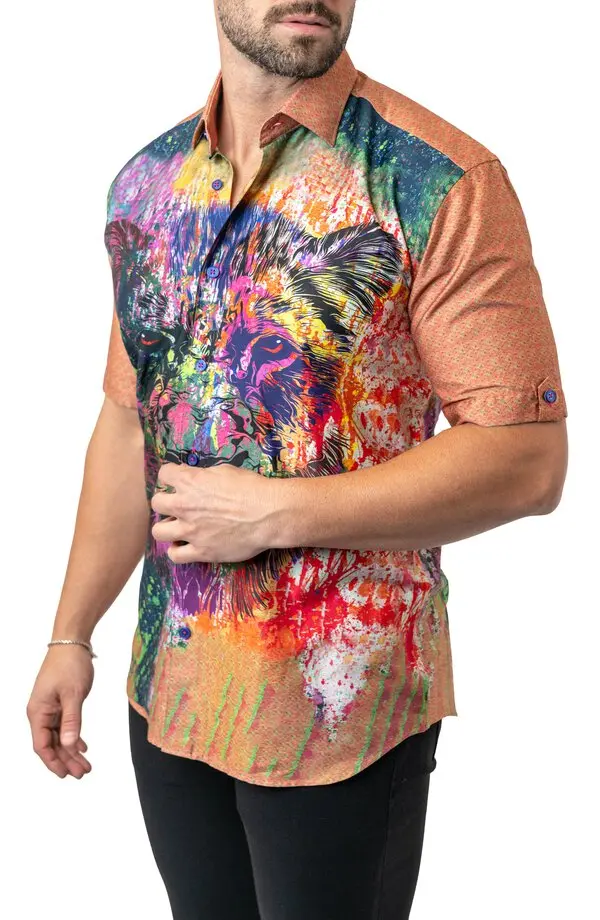 Maceoo Galileo Lionretro 81 Multi Contemporary Fit Short Sleeve Button ...