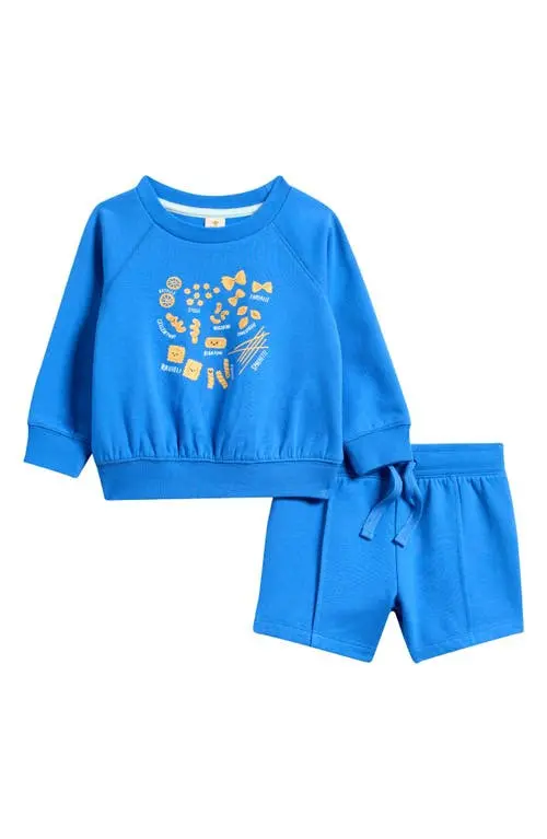 TUCKER + TATE Graphic Sweatshirt And Pintuck Shorts Set - Blue Palace Endless Pasta