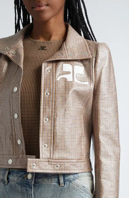 COURREGES Reedition Check Coated Jacket - Brown/white