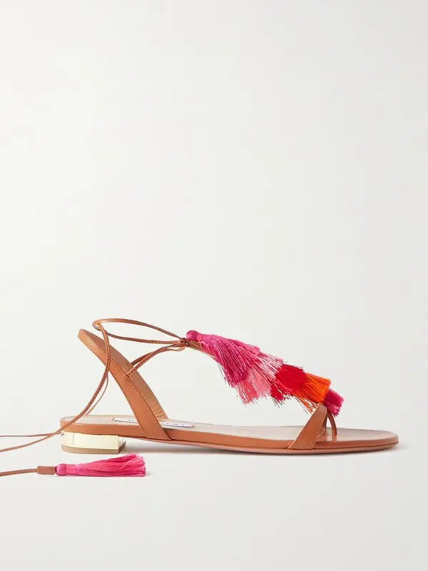 AQUAZZURA Capri Tassel Leather Sandals - Pink