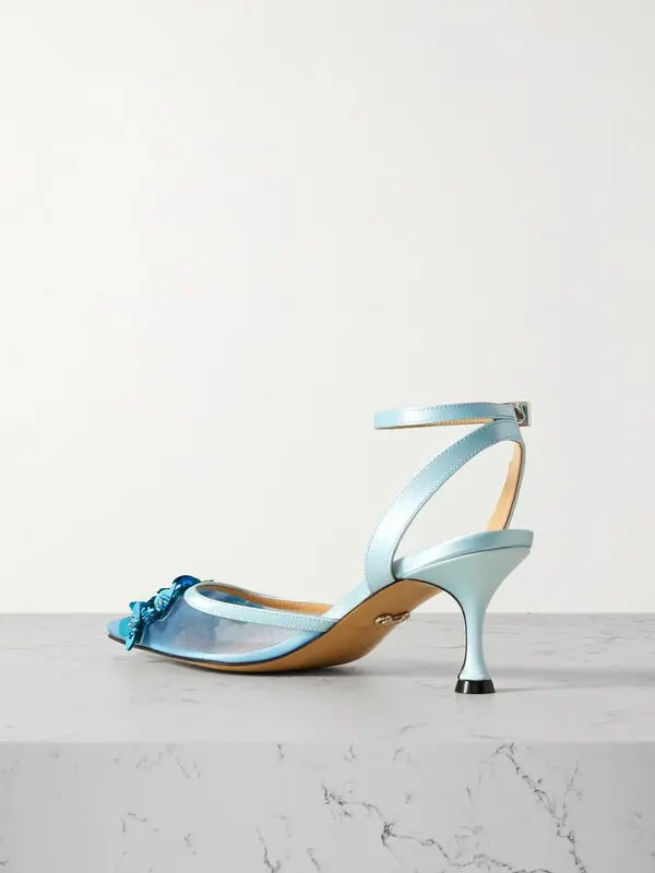 Mach & Mach Satin-trimmed Embellished Mesh Pumps