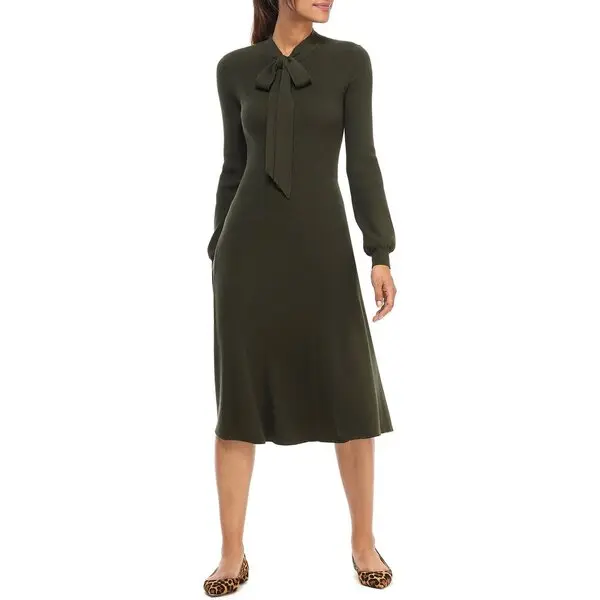 Gal Meets Glam Collection Brianna Tie Neck Long Sleeve Sweater Dress In  Vine - 40% Off | Editorialist