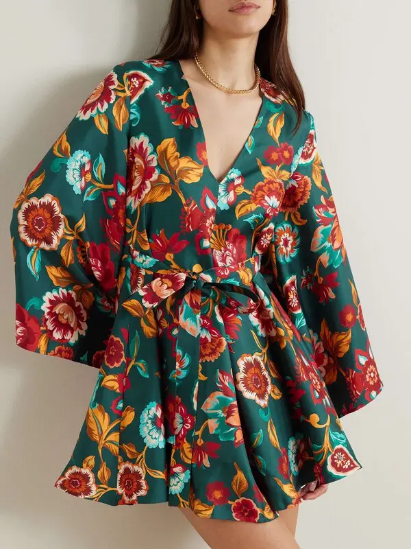 La DoubleJ Magnifico Floral-print Silk-twill Mini Dress - Multi