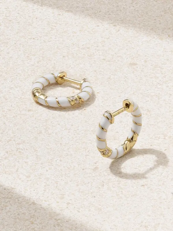 Yvonne Léon 9-karat Enamel And Diamond Hoop Earrings - Gold
