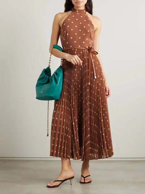 Zimmermann Belted Pleated Polka-Dot Recycled-Chiffon Midi Dress In Brown -  30% Off | Editorialist