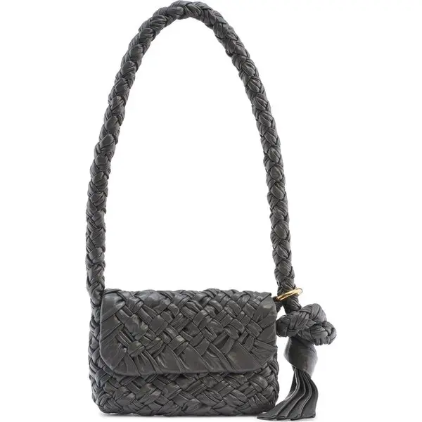 Bottega Veneta Kalimero Intrecciato Leather Shoulder Bag - Black/brass