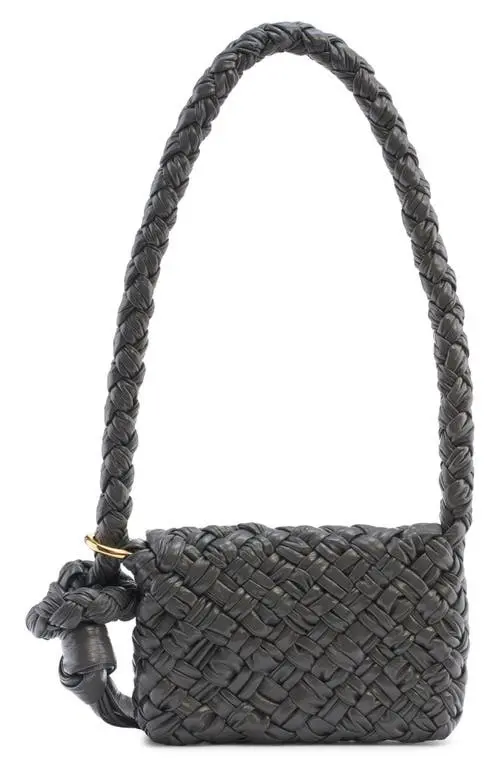 Bottega Veneta Kalimero Intrecciato Leather Shoulder Bag - Black/brass