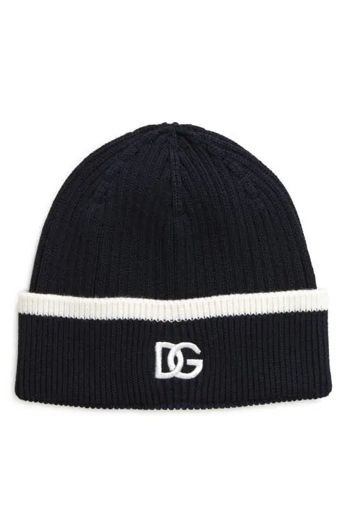 Dolce & Gabbana Logo Embroidered Beanie - Blu/ Bianco