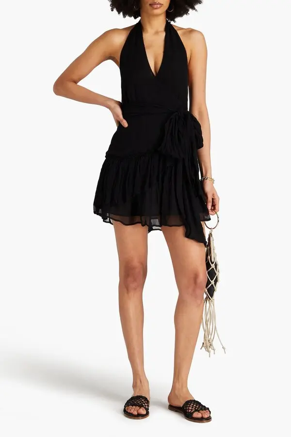 Loveshackfancy Aleena Wrap-Effect Halterneck Mini Dress In Black - 55% Off  | Editorialist