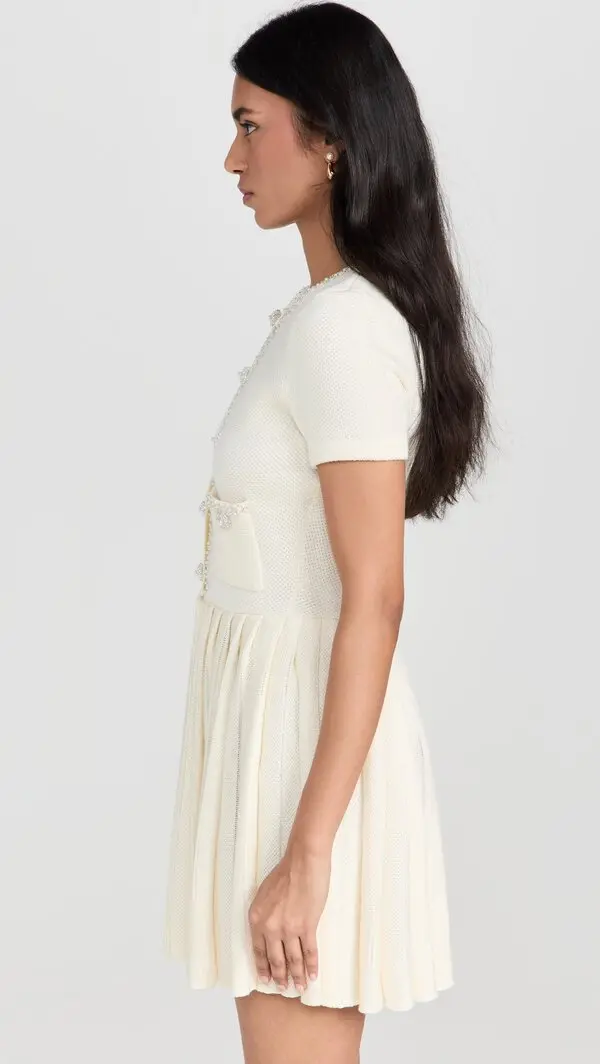 self portrait cream knit mini dress self-portrait Textured Knit Mini Dress in Cream