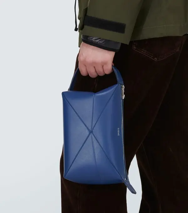 Loewe Puzzle Fold Leather Toiletry Bag - Blue | Editorialist
