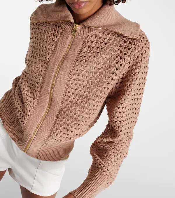 Varley Eloise Open-knit Cotton Zip-up Sweater - Neutrals