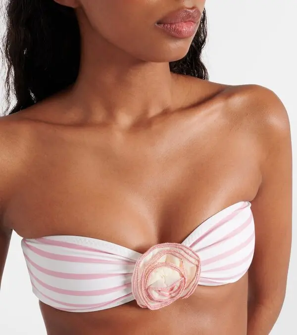 SAME Rose Floral-appliqué Bandeau Bikini Top