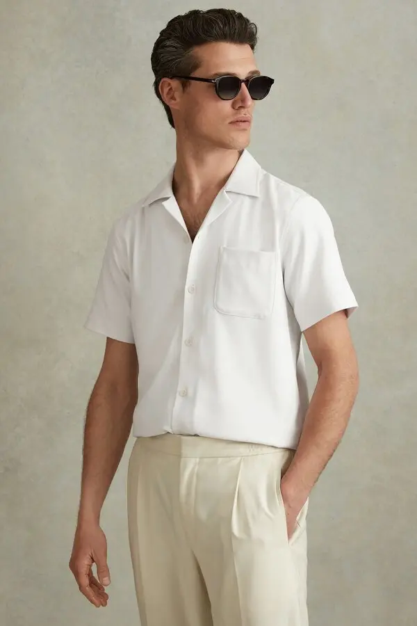 REISS Nitus Herringbone Cuban Collar Shirt