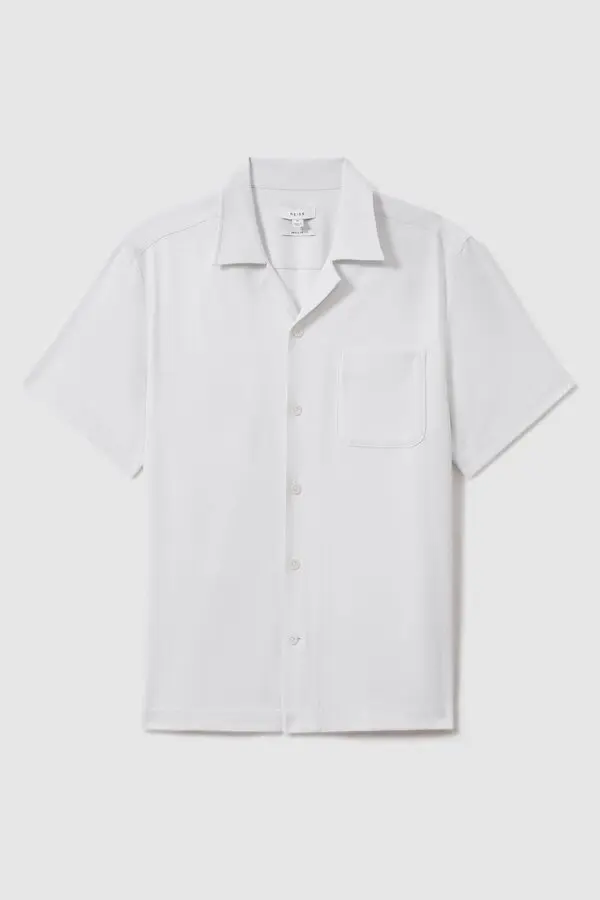 REISS Nitus Herringbone Cuban Collar Shirt