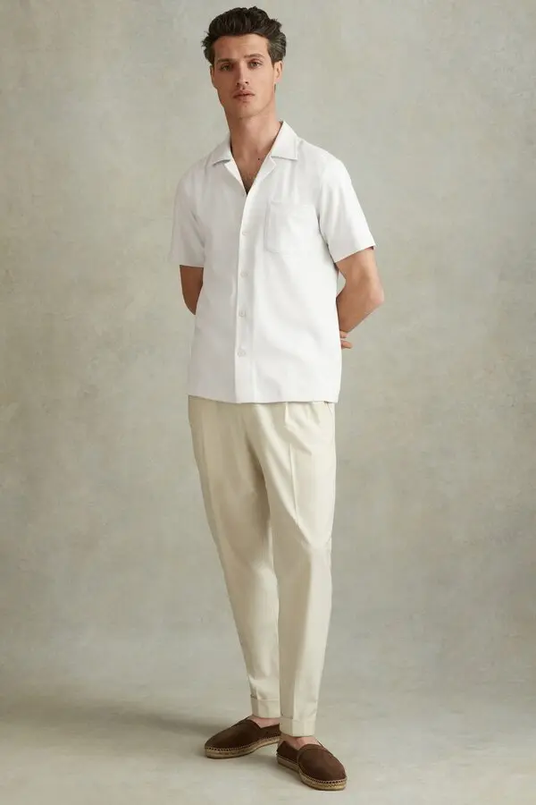REISS Nitus Herringbone Cuban Collar Shirt