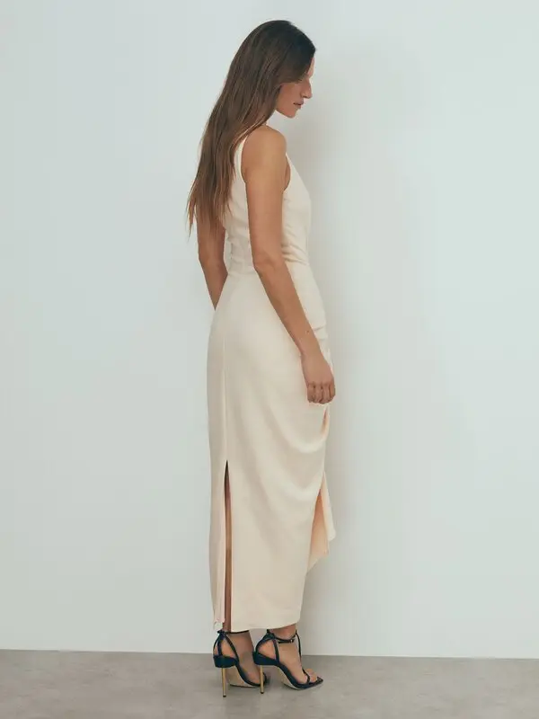 Atelier Felicity Ruched Bodycon Midi Dress In Blush - 53% Off | Editorialist