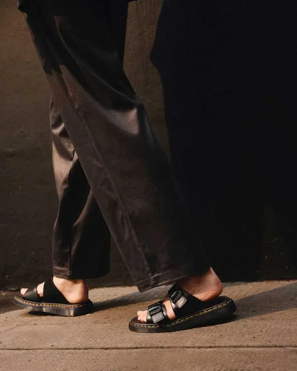 Dr. Martens Josef Analine Leather Buckle Slides - Black