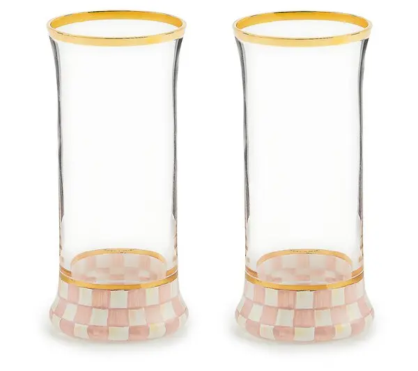 MACKENZIE-CHILDS Rosy Check Highball Glass, Set Of 2 - One-color