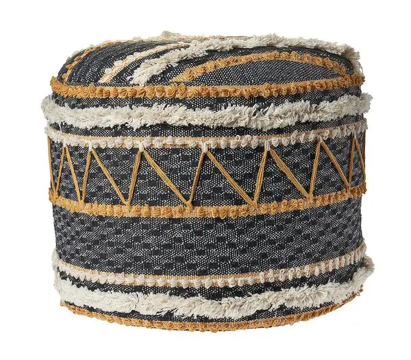 OX BAY TRADING CO. Ox Bay Striped Geometric Woven Cotton Pouf Otto - One-color