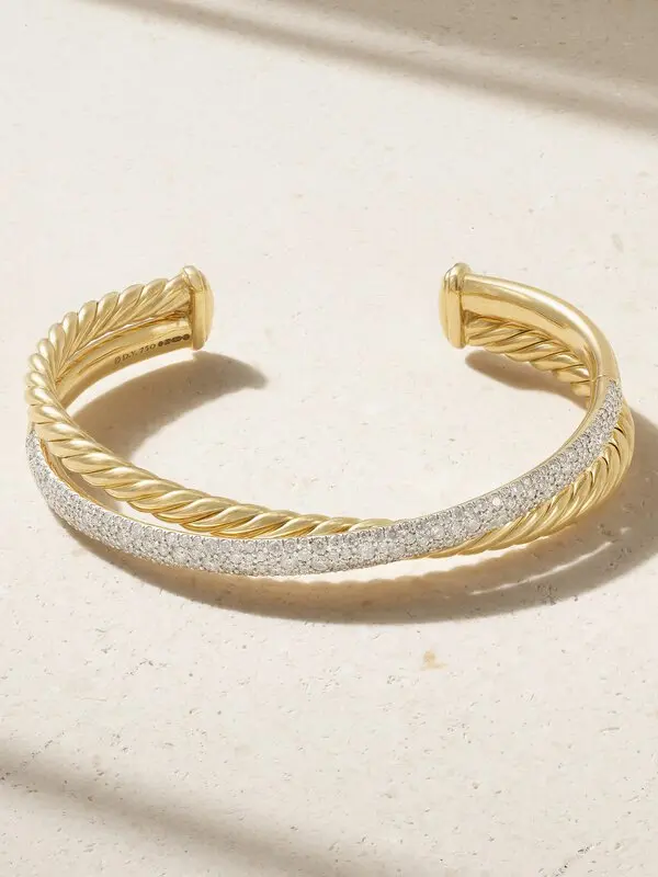 David Yurman Crossover Two Row 18-karat And Diamond Cuff - Gold
