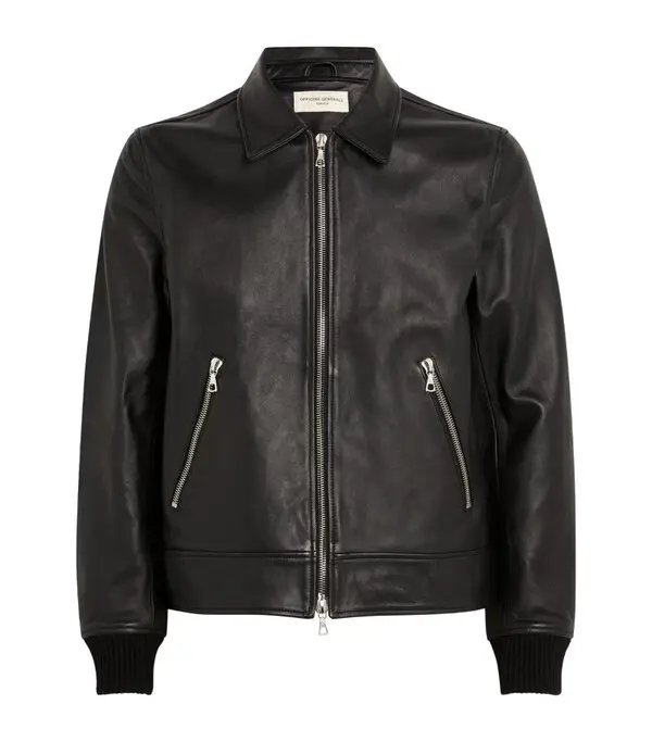 Officine Générale Grained Leather Layvin Bomber
