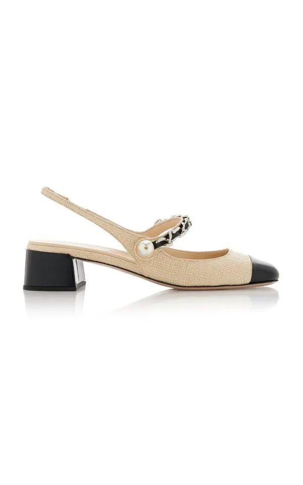 Miu Miu Leather-trimmed Raffia Slingback Mary Janes - Tan