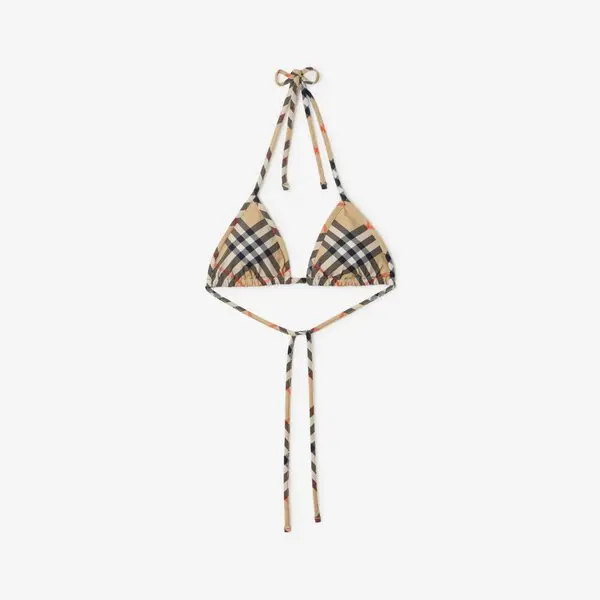Burberry Check Stretch Nylon Bikini Top - Sand Beige