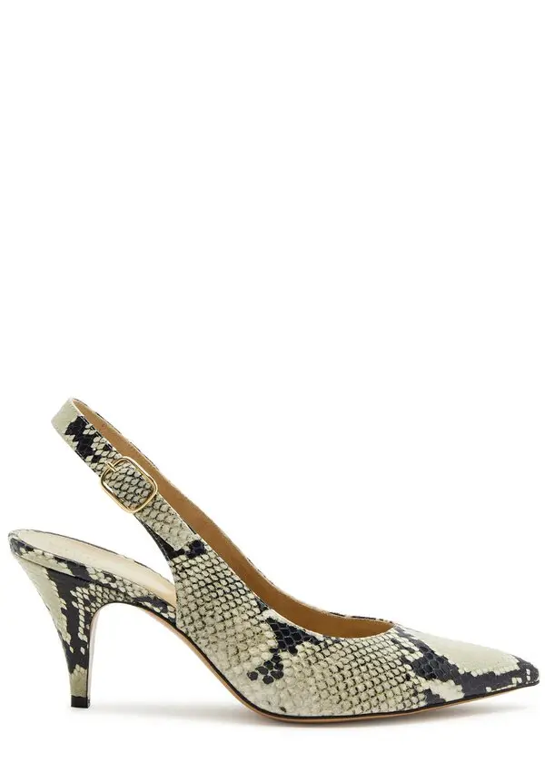 Khaite River 75 Python-effect Leather Slingback Pumps