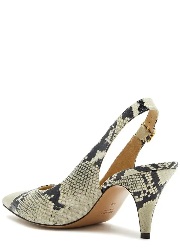 Khaite River 75 Python-effect Leather Slingback Pumps
