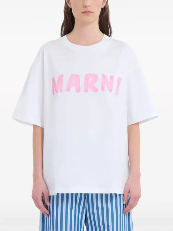Marni Organic Cotton T-shirt With Brushstroke Logo - White
