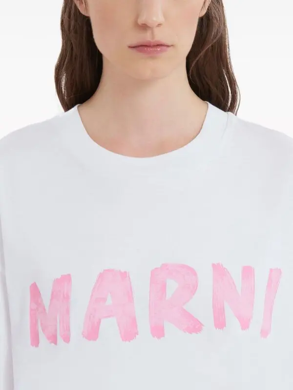 Marni Organic Cotton T-shirt With Brushstroke Logo - White