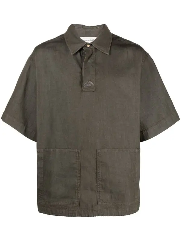 Alexander McQueen Embroidered-logo Denim Polo Shirt - Green