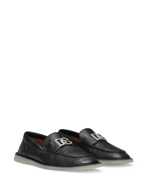Dolce & Gabbana Deerskin Loafers With Dg Logo - Black