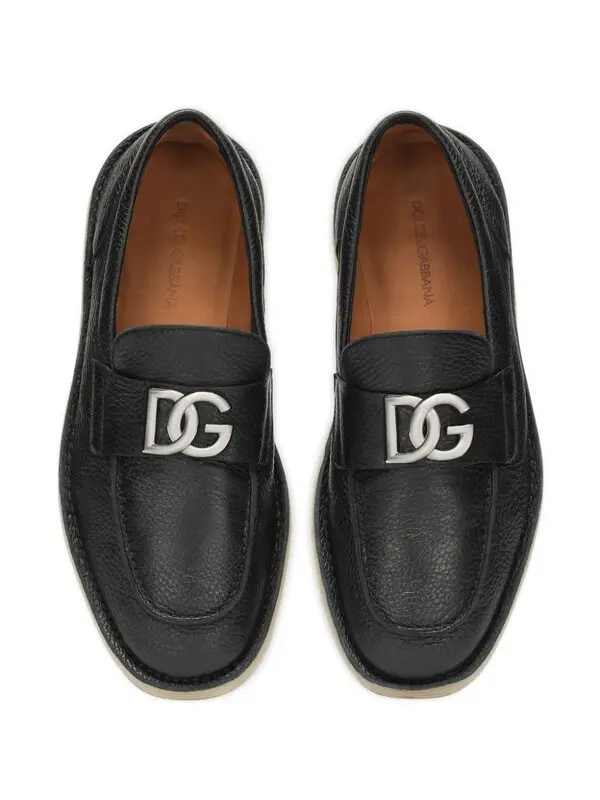 Dolce & Gabbana Deerskin Loafers With Dg Logo - Black