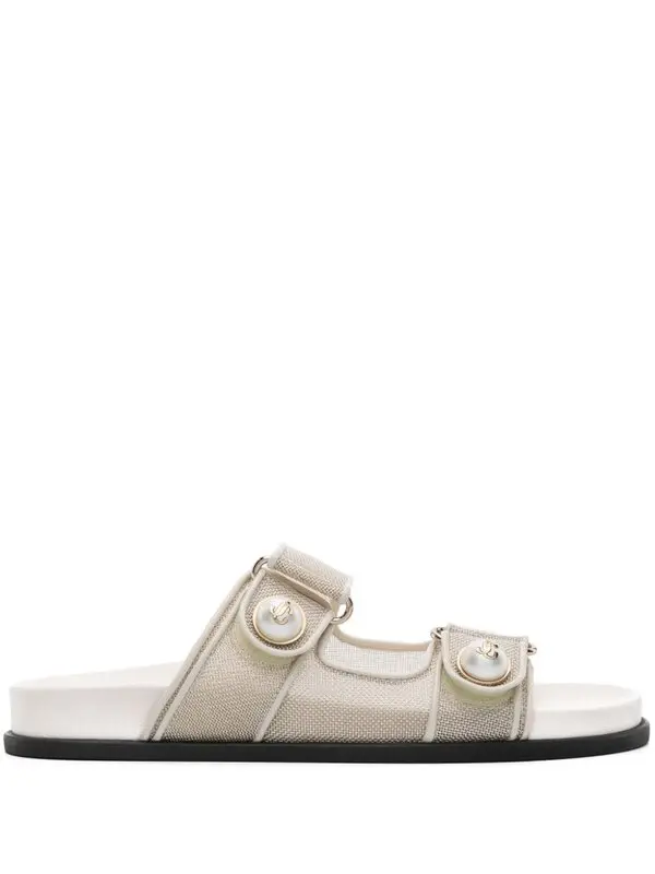 JIMMY CHOO Fayence Metallic Mesh Slides - Neutrals