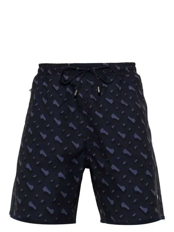 BOSS Geometric-print Swim Shorts - Blue